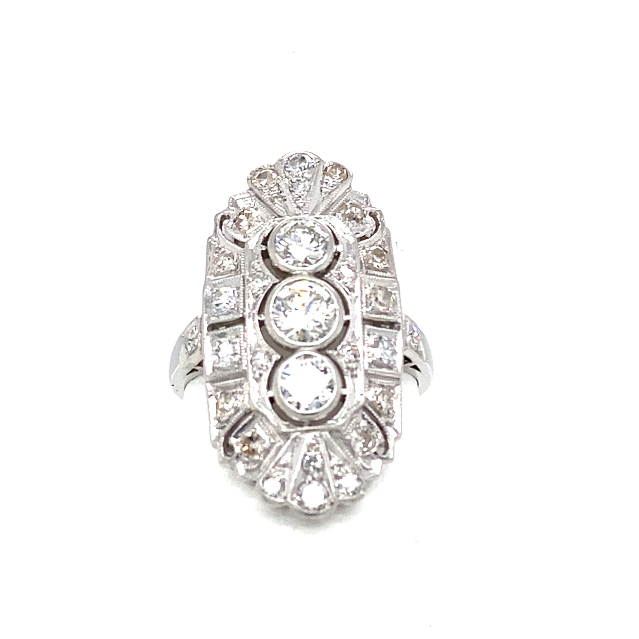 Art Deco Platinum Transition Cut and Single Cut Diamond Ring ...